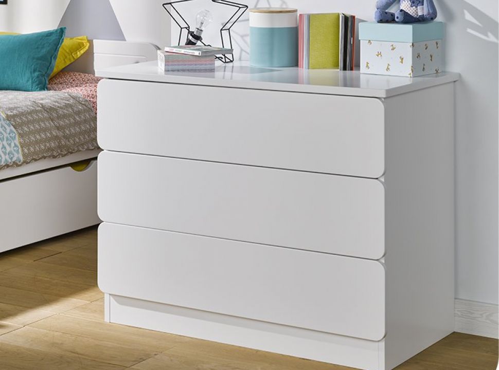 COMODA ALBA LAQUEADA BLANCA 3 CAJONES